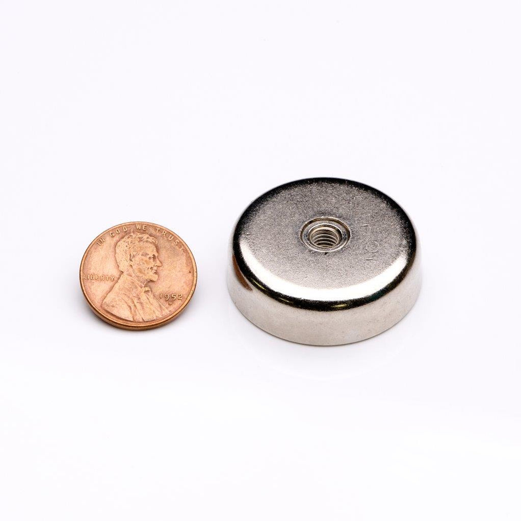 Neodymium Round Magnet 1.25" Diameter x 0.375" H - Grade N42, Nickel p ...